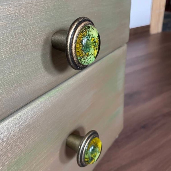 SET OF 2 - Old World Globe Map Knobs - Aqua Blue and Yellow Atlas Glass - Nautical Adventurer ...