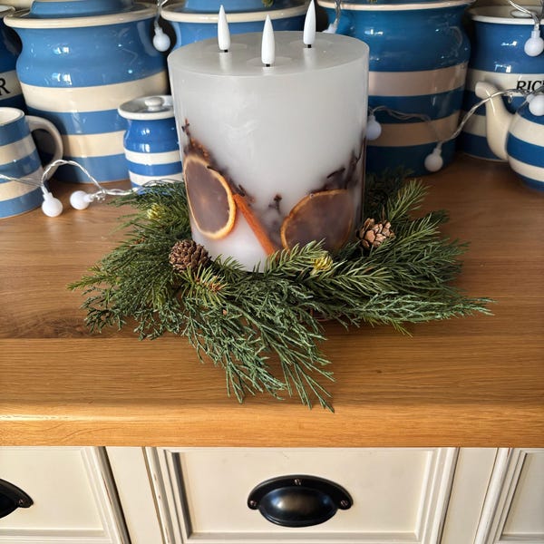 Christmas Farmhouse Taper Candle Ring, White Spruce Evergreen Taper ...