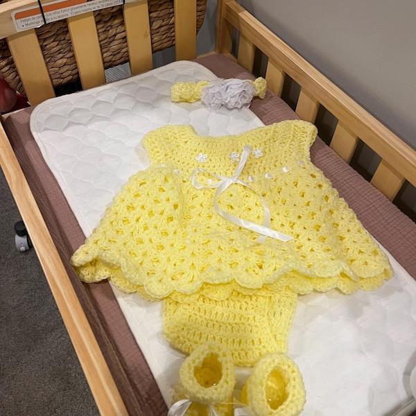 Crochet White and Pink Newborn Dress Set Baby Dress, Headband, Mary ...