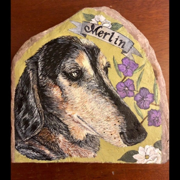 Custom Curled up Pet Portrait Rocks, Hand Painted Commissions for Dogs ...
