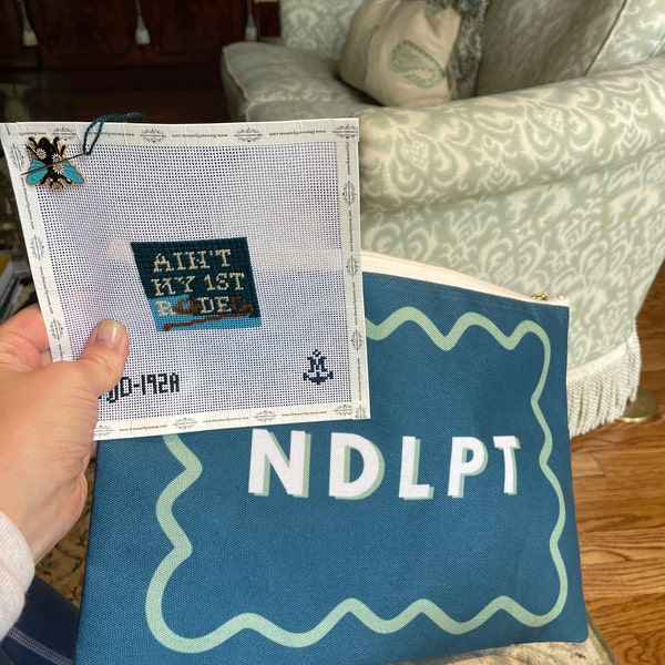 Needlepoint Project Bag - WIP, Blue and Cream Plaid | Needlepointer ...