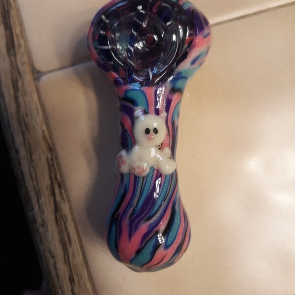 Custom Cute Kitten Glass Smoking Pipe, Girly Pipes, Unique, Glass ...