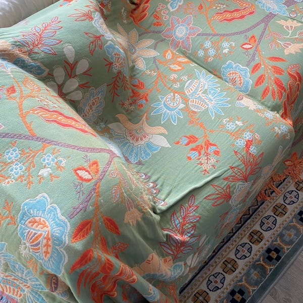 Vintage Bohemian Floral Design Throw Blanket, Sofa Cuddle Throw, Boho ...