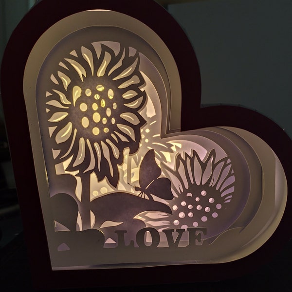 Sunflower Heart Lanterns Shadow Box SVG for Cricut Projects Diy Mothers ...
