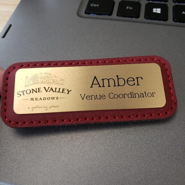 Leather & Brass Magnetic Name Tags. With 2 Lines of Text. - Etsy