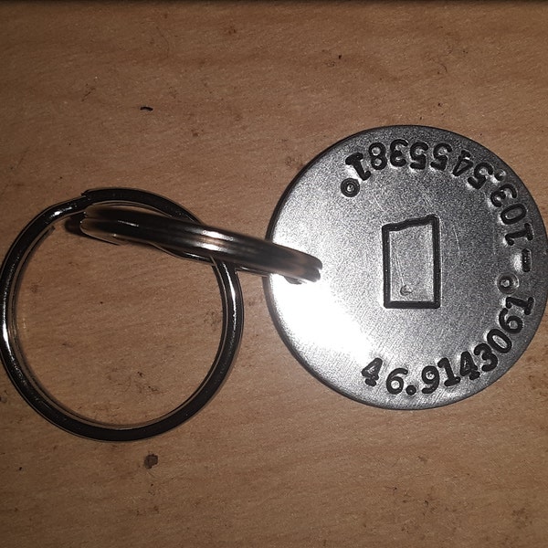 Custom State Coordinates Keychain- Hand Stamped Latitude Longitude ...