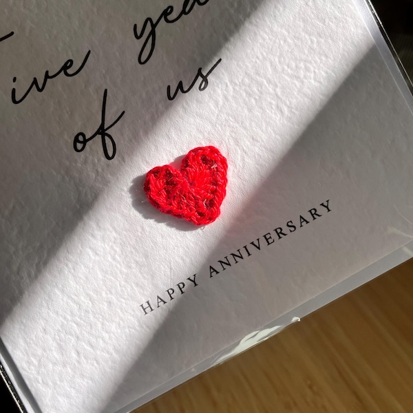 5th Anniversary Card: Five Years of Us, Crochet Heart, Cotton ...