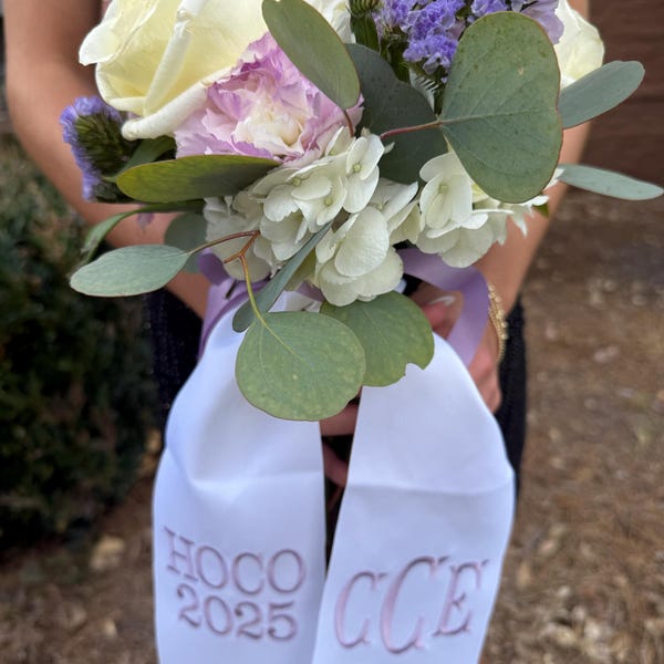 Bouquet Sash, Embroidered Monogrammed Prom Sash, Homecoming Sash, HOCO ...