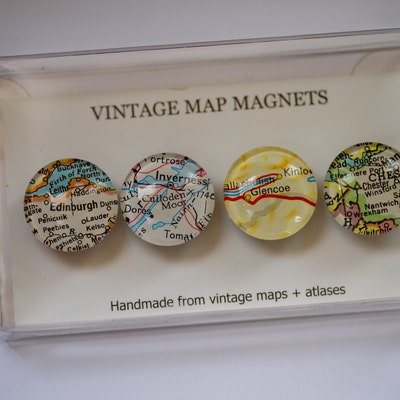Custom Vintage Map Magnets, Set of 8 Custom Magnet Set, Map Gifts ...