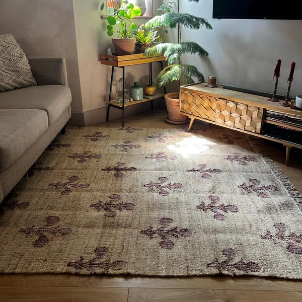 Handwoven Flower Jute Cotton Rug, 5x8 Jute Rug, Natural Jute Rug, Home ...