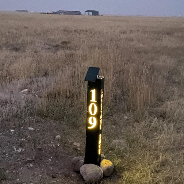 43" Tall Custom Steel Address Sign, Solar Powered LED Lighted. - Etsy