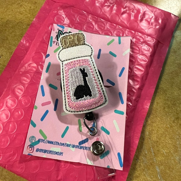 Llama Extract Bottle Nurse Badge Reel, Embroidered Retractable ID ...