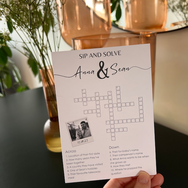 Wedding Small Sip & Solve, Crossword Puzzle Template, 5x7 Card, Wedding ...