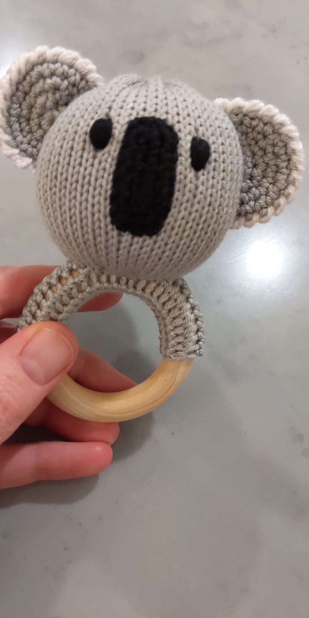 Small Knitted Koala Baby Rattle Toy on Wooden Teething Ring | Etsy