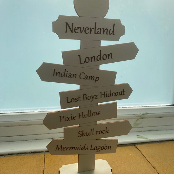 Gorgeous Peter Pan Neverland Freestanding Signpost Laser Cut Wood ...