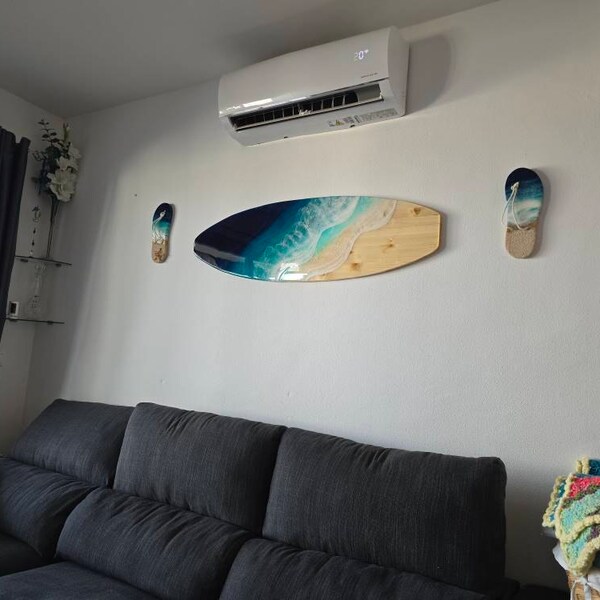 Corner Oak Floating Shelf With Sea Wave Resin Decor 30 Cm Deep, Oak ...