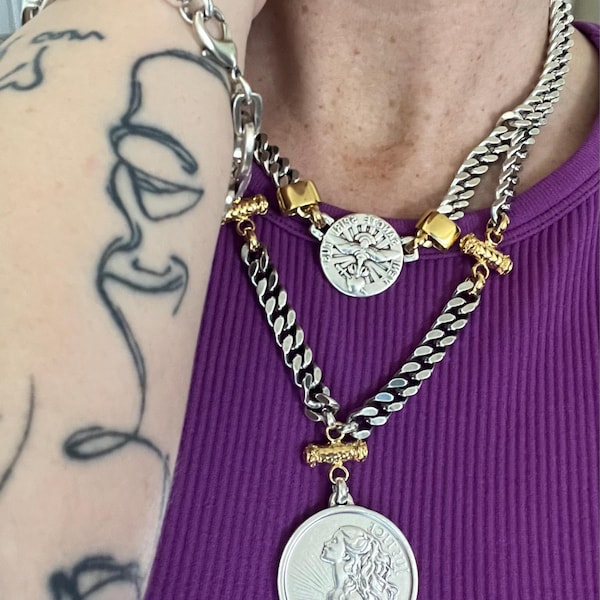 Medallion Necklace , Coin Collar Necklace , Gold Statement Necklace ...