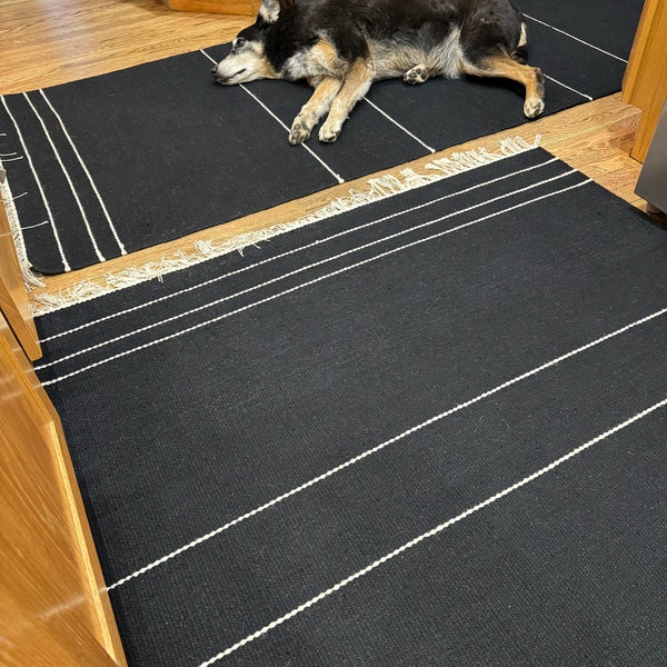 Handwoven Wool Rug Runner, Black White Wool Runner Rug, Entryway ...