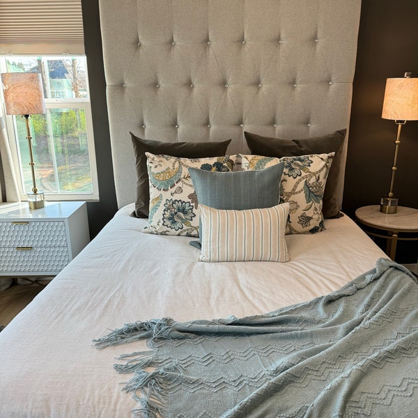 Coastal Light Blue Linen Pillow Cover Set, Blue Striped Throw Pillow ...