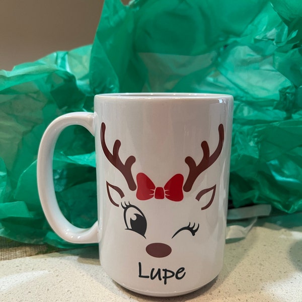 Christmas Reindeer, Custom Coffee Mug, Handmade Mug, Custom Text Mug ...