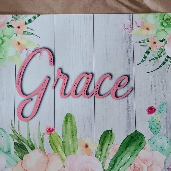 Succulent Floral Custom Sign, Personalized Girls Room Sign, Custom Door ...