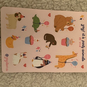 Party Animals Sticker Sheet Kawaii Stickers Cute Stationery Journal ...