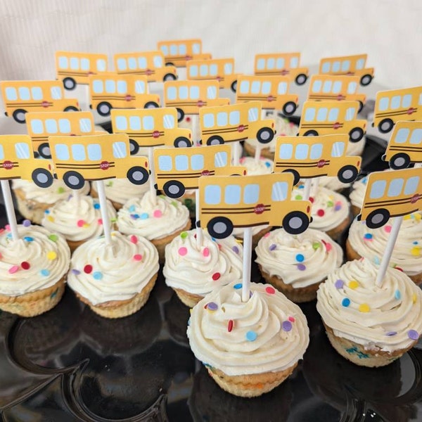 School Bus Cupcake Toppers School Bus Birthday School Bus Party School ...