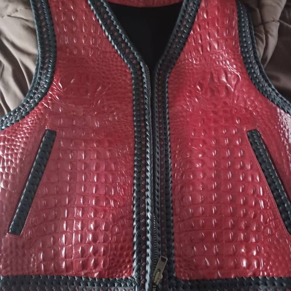 Gator Embossed Leather Vest for Bikers. 100% Handcrafted Vest. Hand ...