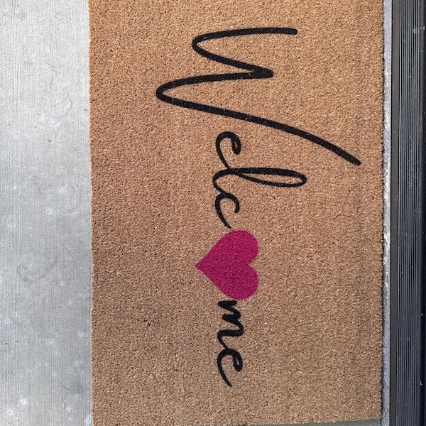 Welcome Mat With Heart, Valentines Doormat, Love Porch Decor ...