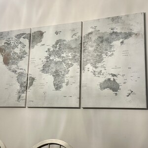 Hanging World Map Canvas, Rustic Frame Home Decor, Earth Colors World ...