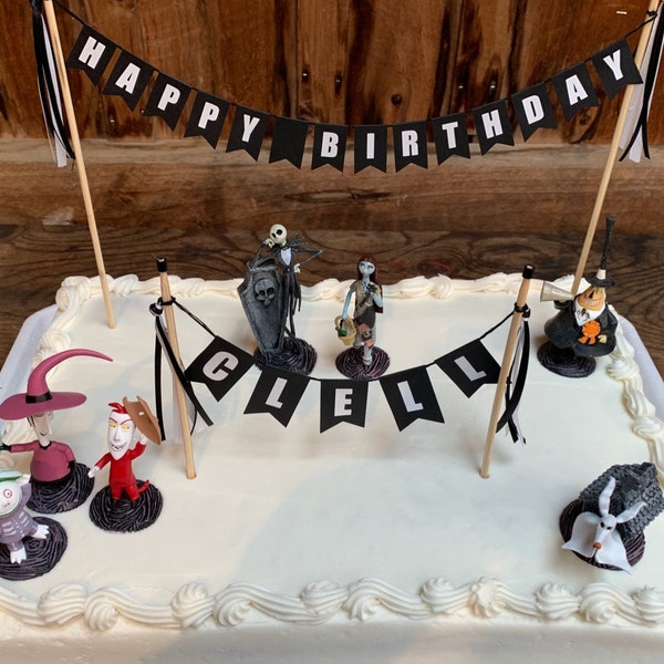 Black & White Cake Topper Birthday - Custom Name Cake Topper Banner ...