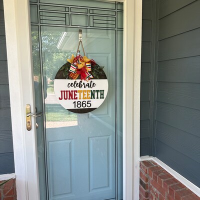 Front Door Decor, Juneteenth Wreath, Juneteenth Door Hanger Sign, Black ...