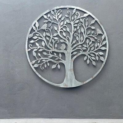 Extra Large Garden Metal Silver Grey Tree of Life Wall Art Indoor ...