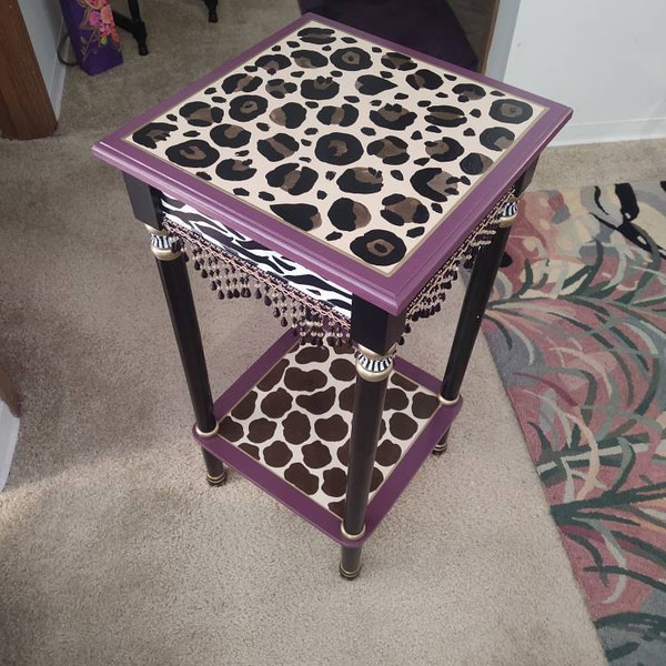 Whimsical Leopard Painted Table, Whimsical Painted Table, Painted ...