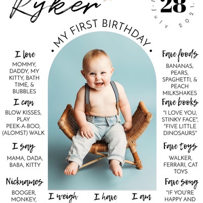 EDITABLE First Birthday Milestone Sign, Modern 1st Birthday Milestone ...