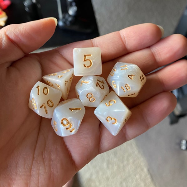 Dnd Dice Set / White Jade Pearl Marble Swirl Polyhedral Dice / D&D Dice ...