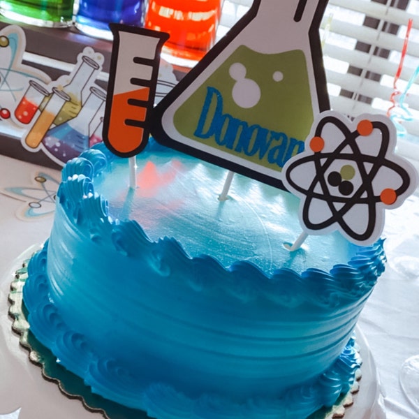 Personalized Science Birthday Cake Topper: Flask, Beaker, Test Tube - Etsy
