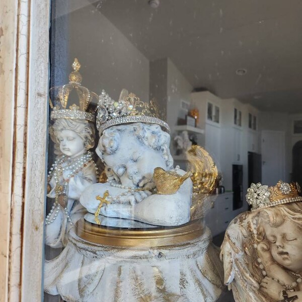 Angelic Sad Cherub Statue Shabby Chic Glamour French Angel Crowned ...