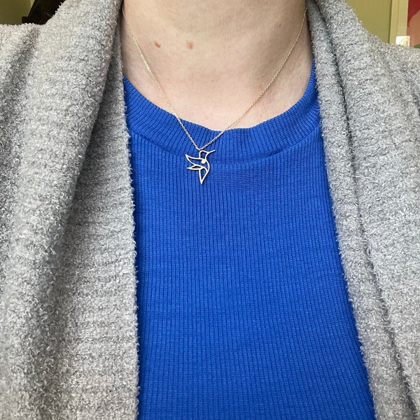 Diamond Hummingbird Pendant Necklace, 14k 18k Solid Gold Dainty ...
