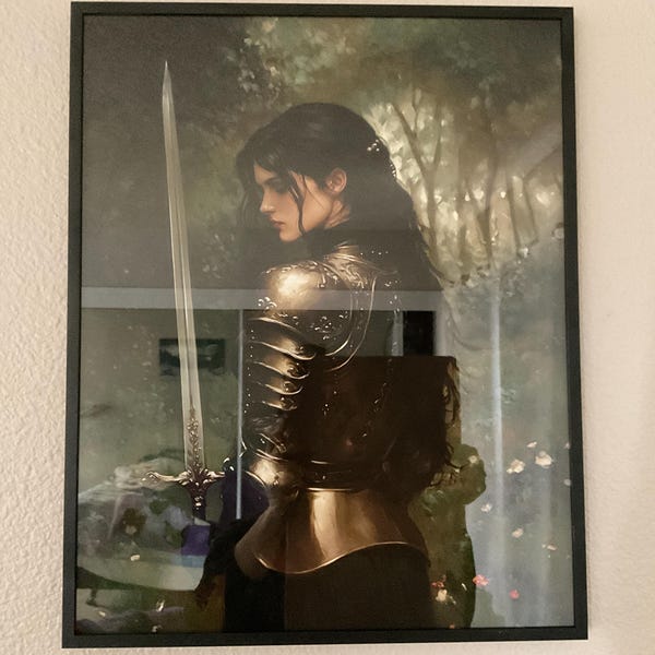 Lady Knight Reading in the Forest Art Print, Dark Academia Wall Decor ...