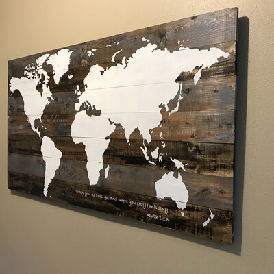 Industrial 1.0 Rustic Wood Map World Map on Wood Wood Map Travel Decor ...