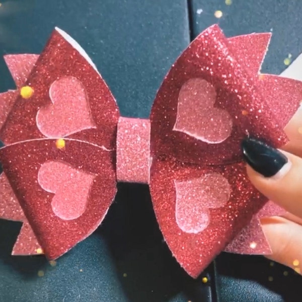 Valentine Bow SVG, Love Heart Hair Bow Template, Pinwheel Bow, Svg ...