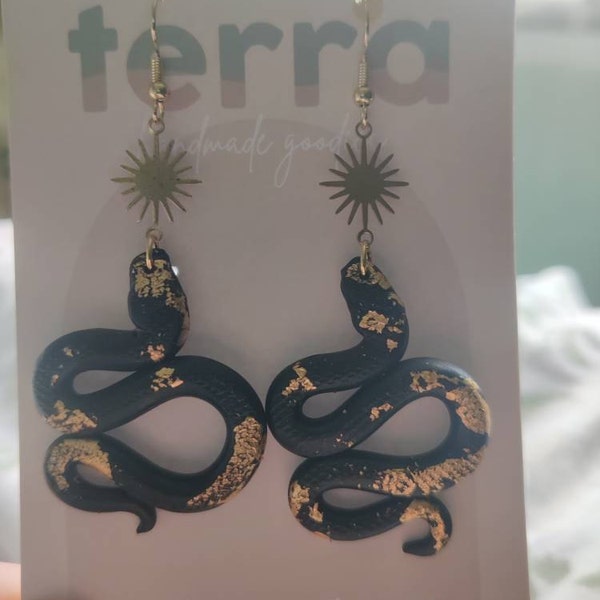 SERPIENTE Black and Gold Snake Earring |black, Gold, Polymer Clay ...