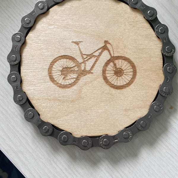 Engraved Bike Chain Coaster - Set of 1, 2, or 4 - 11cm (4.3in) Diameter ...