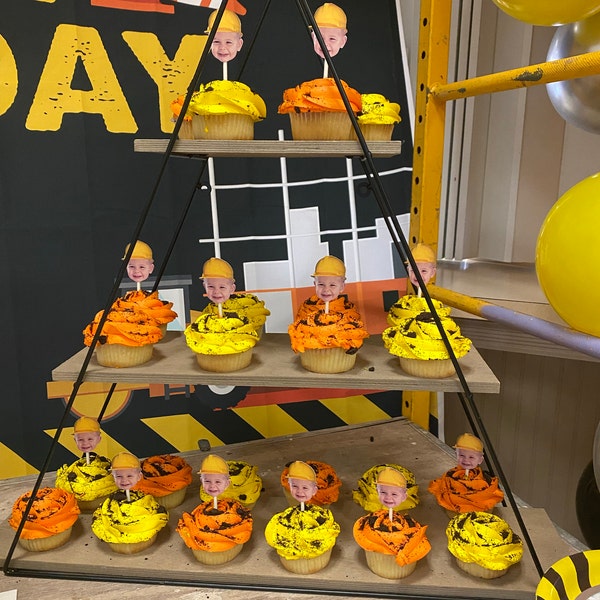 Construction Face Cupcake Toppers, Custom Photo Cake Picks, Digger ...