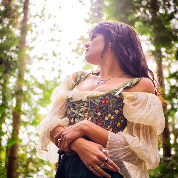 READY TO SHIP Renaissance Corset Bodice in Green Velvet With Ribbons ...