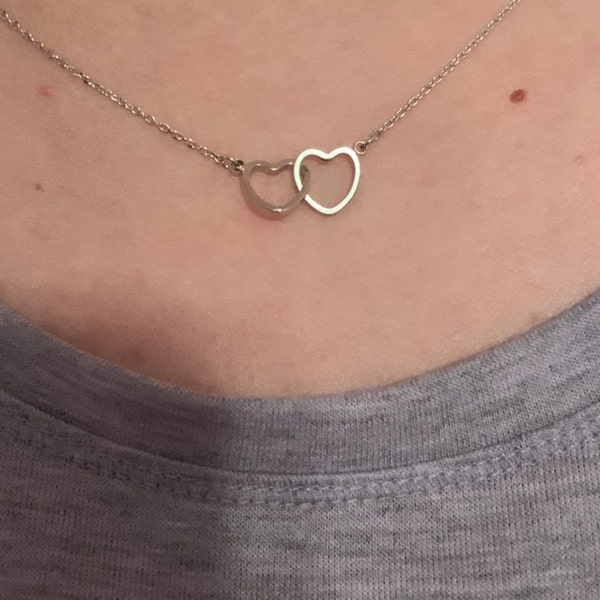 Two Hearts Necklace in Silver, Double Hearts Necklace, Silver Entwined ...