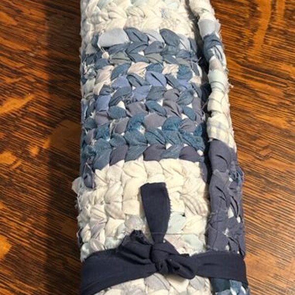 23x35 Rag Rug, Hand Woven, Twined, Blue, Multi Color, Upcycled Fabrics ...