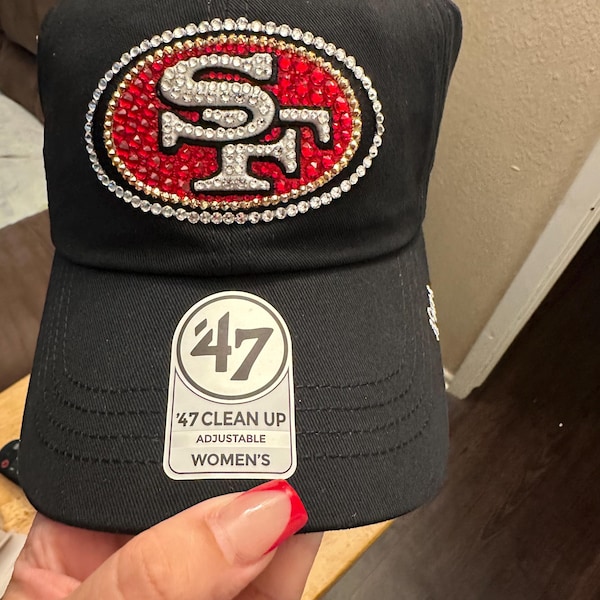 San Francisco SF 49ers Script Bling Black Hat Hand Jeweled SWAROVSKI ...