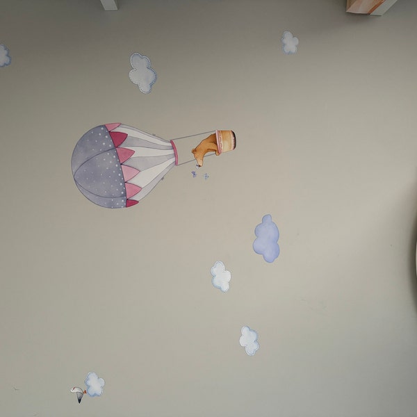 Fabric Wall Decal, Bear Balloon Nursery, Toddler Watercolour Room Decor ...